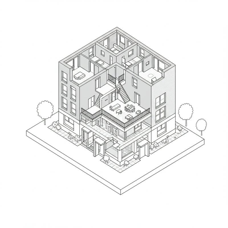 A Detailed Isometric Drawing of a Multi-story Building. the Structure ...