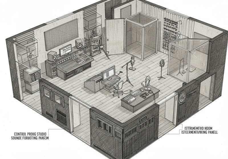 A Detailed Isometric Drawing of a Professional Recording Studio. the ...
