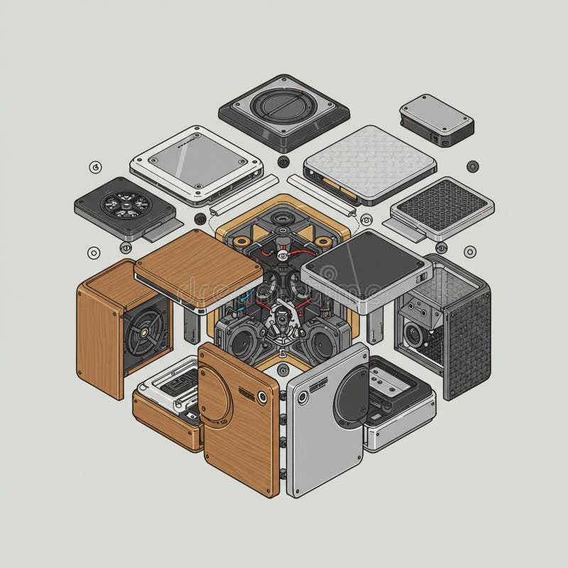 A Detailed Isometric Illustration Depicting a Speaker System in an ...