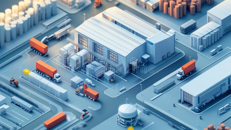 A Detailed Isometric Illustration of a Modern Warehouse Complex with ...