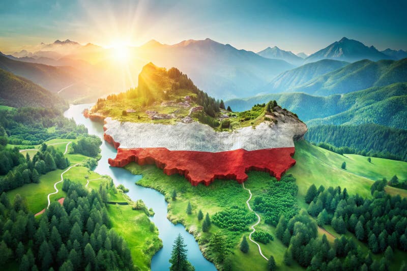 Detailed Isometric Map of Austria with National Flag Overlay a Double ...