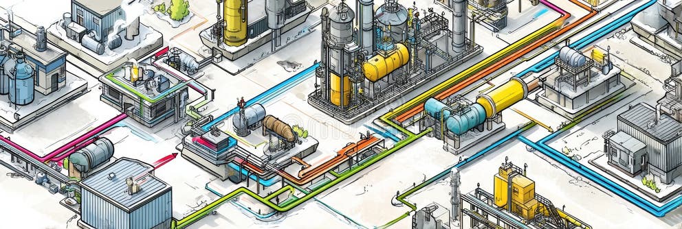 Detailed Isometric Refinery Layout Showcasing Animated Workflow Arrows ...