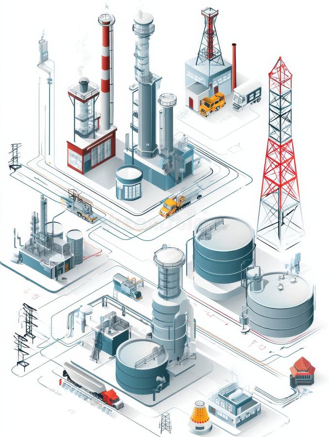 Modern Isometric Illustration of Refinery Infrastructure Highlighting ...