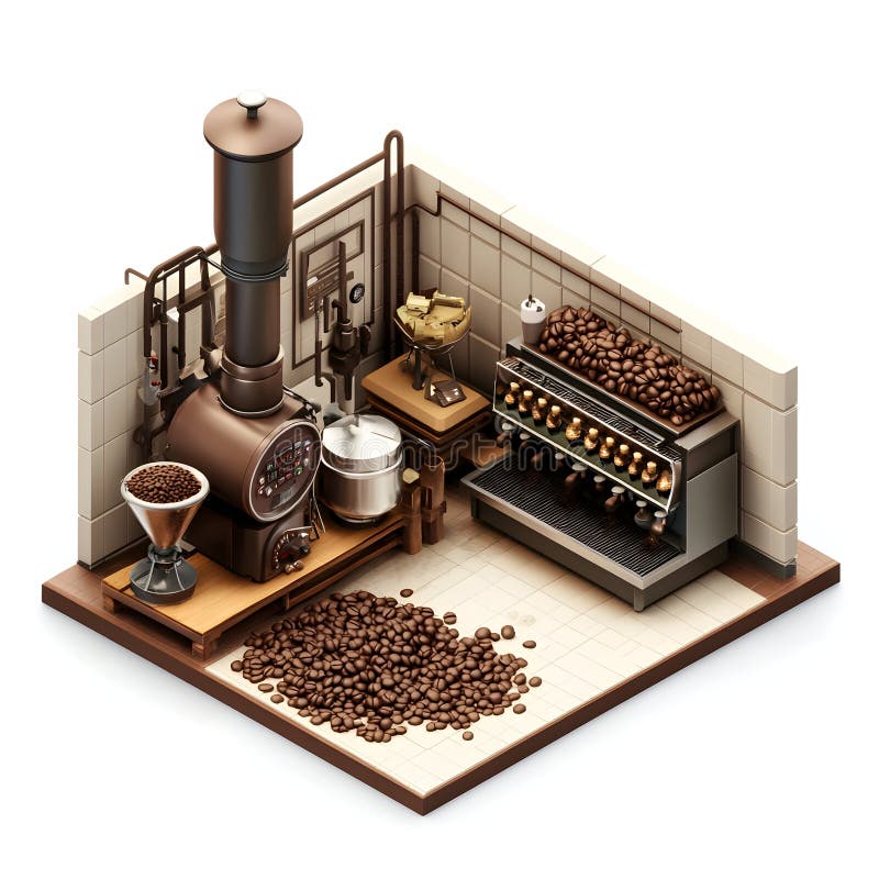 Detailed Isometric View of a Coffee Processing Facility Stock ...