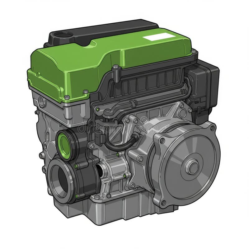 Detailed Isometric View of a Green and Grey Engine Stock Illustration ...