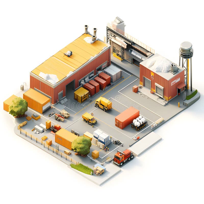 Detailed Isometric View of an Industrial Complex Stock Illustration ...