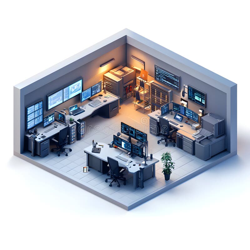 Detailed Isometric View of a Modern Control Room Stock Illustration - Illustration of isometric ...
