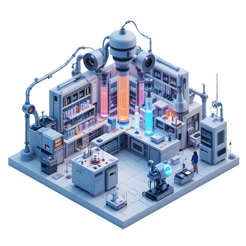 Isometric Laboratory Interior with Glowing Test Tubes and Equipment ...
