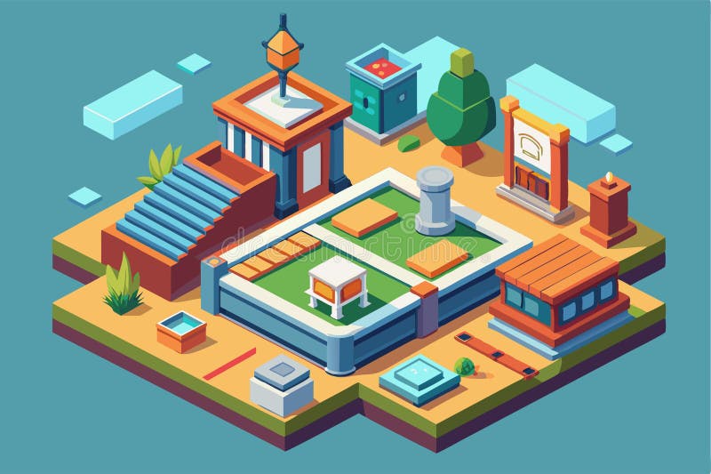 A Detailed Isometric View Showcasing a First-class Outdoor Area with ...
