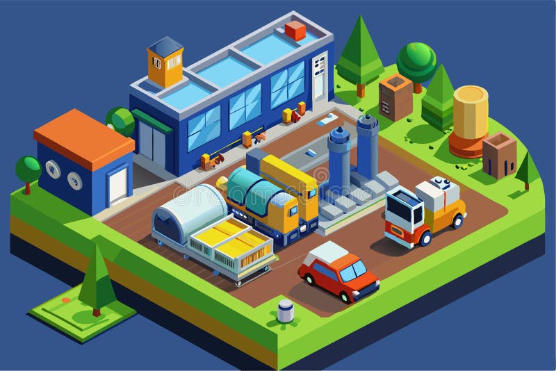 A Detailed Isometric View of a Waste Management Facility Featuring ...