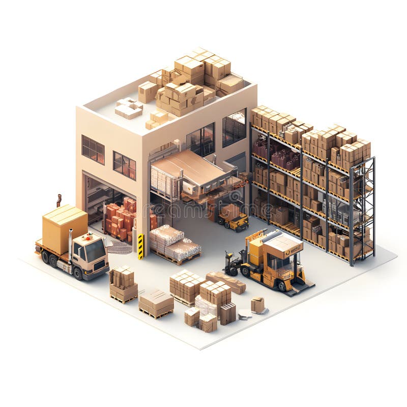 Detailed Isometric Warehouse Scene with Cargo Stock Illustration ...