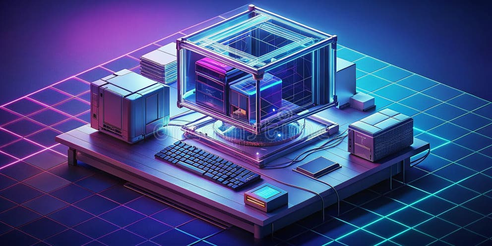 Detailed Isometric Wireframe of a Modern Office Desktop Computer 3D ...