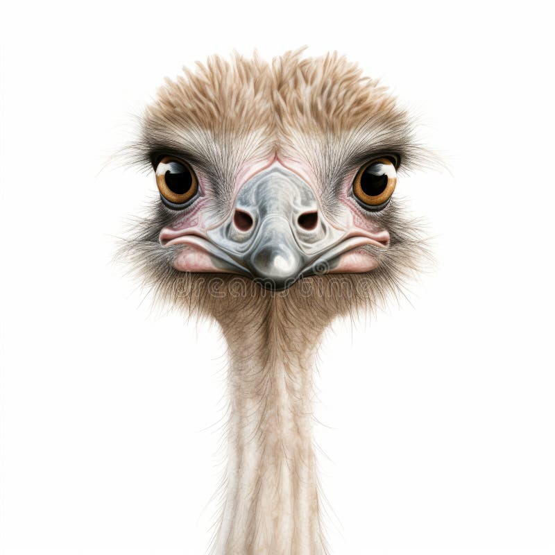 Detailed 8k Flat Drawing of Ostrich in Front View on White Background ...