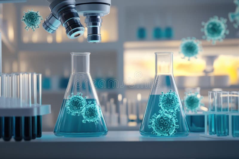 Detailed Laboratory Setup Showcasing Microorganisms Under a Microscope ...