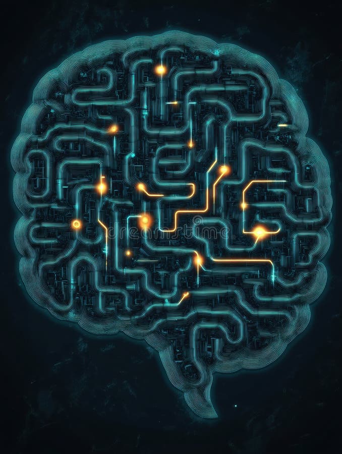 A Detailed Labyrinth Shaped Like a Brain Features Illuminated Pathways ...