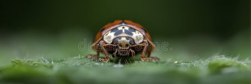 Detailed Ladybug Face on a Green Textured Surface. Stock Illustration ...