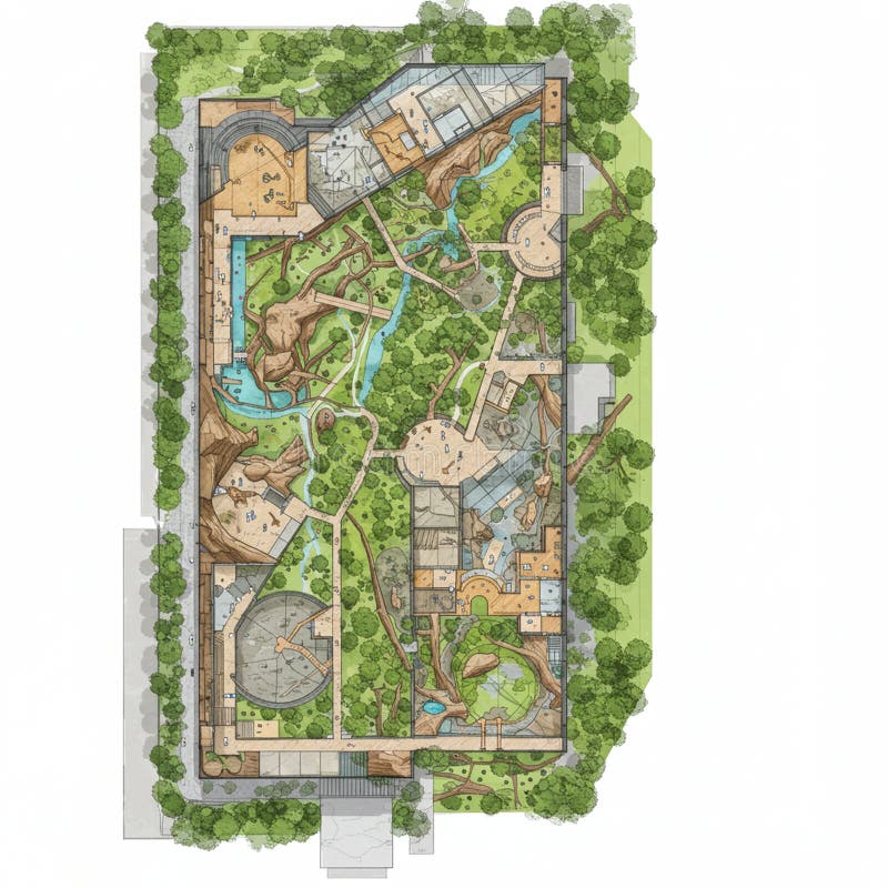 A Detailed Landscape Architectural Plan Features Various Interconnected ...