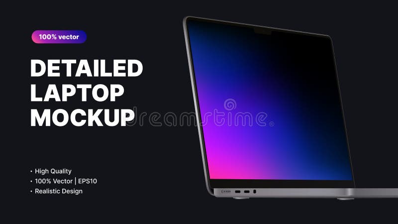 Detailed Laptop Mockup. Editable Design, Realistic Screen Side View on ...