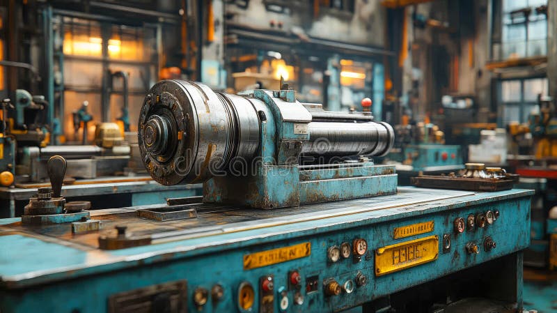 A Detailed Lathe Machine in an Industrial Workshop, Showcasing Classic ...
