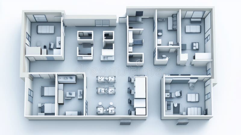 A Detailed Layout of an Interior Space Featuring Rooms, Furniture, and ...