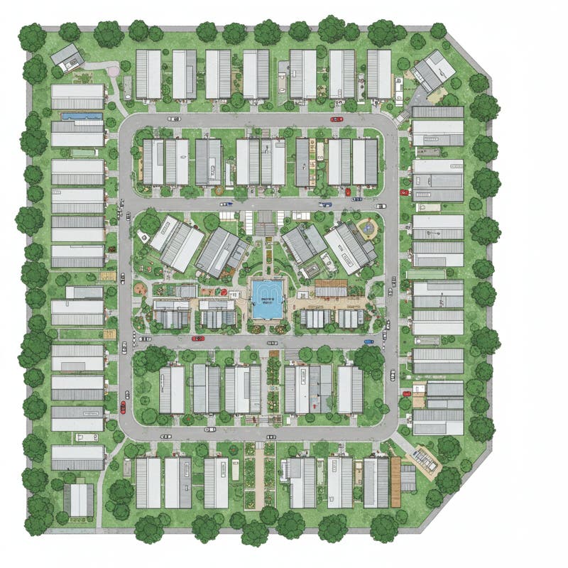 A Detailed Layout of a Planned Residential Area, Featuring Multiple ...