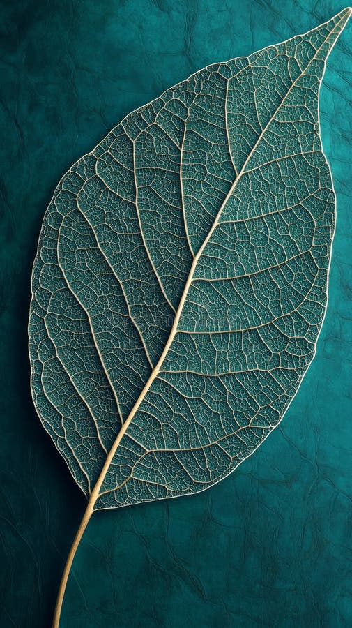 Detailed Leaf on Teal Textured Background, Close-up Nature Study Stock ...