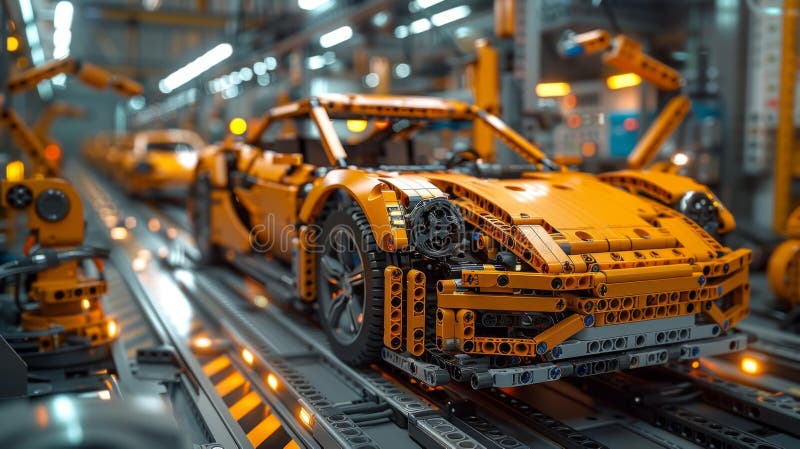 Detailed Lego Car Model on a Production Line - Generative Ai Stock ...