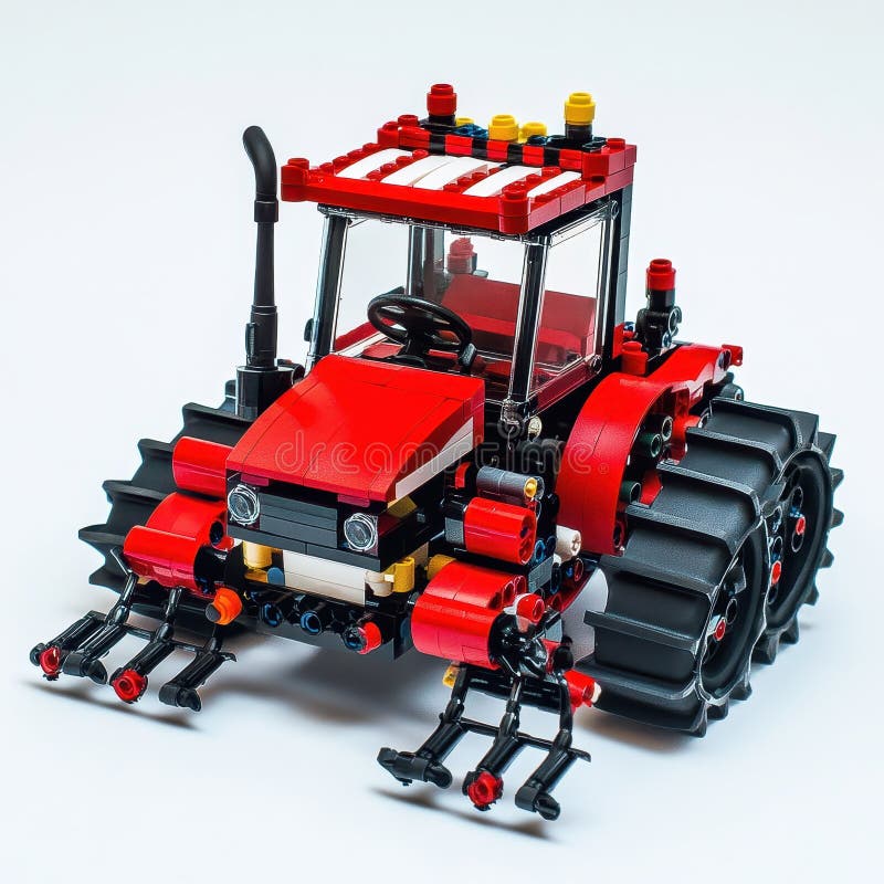 A Detailed LEGO Model of a Red Tractor with Large Wheels and a ...