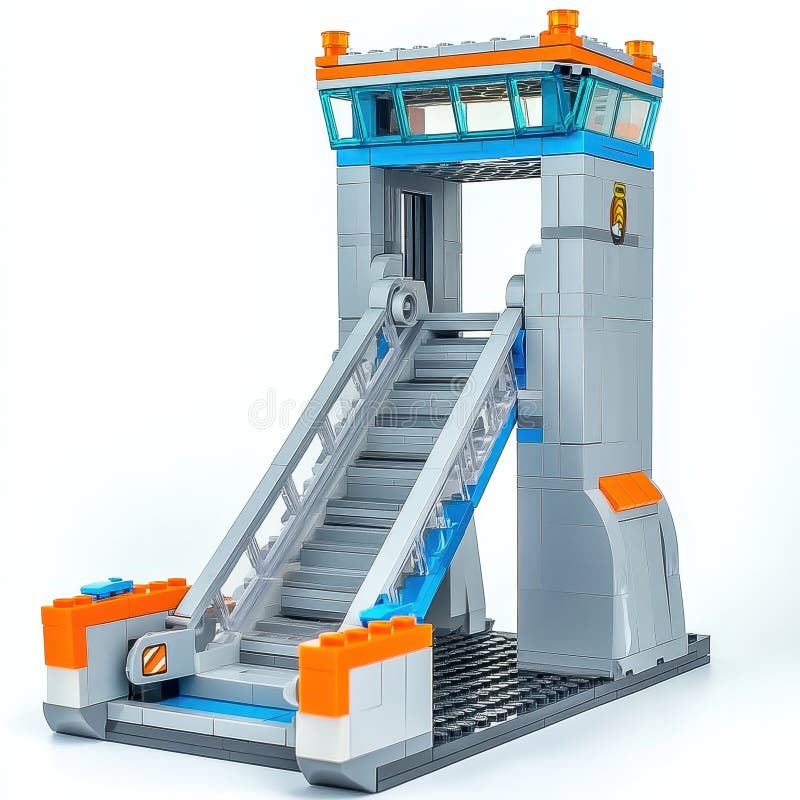 A Detailed LEGO Structure Resembling a Control Tower with a Ramp Stock ...