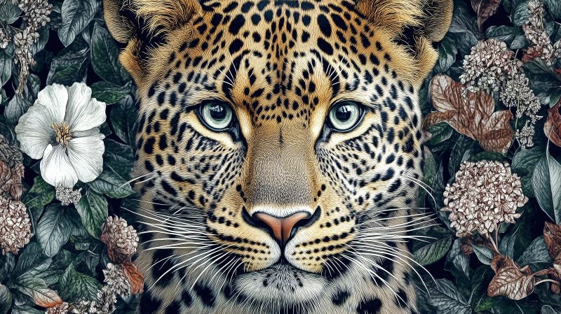 Detailed Leopard Illustration with Vibrant Floral Background. Ai ...