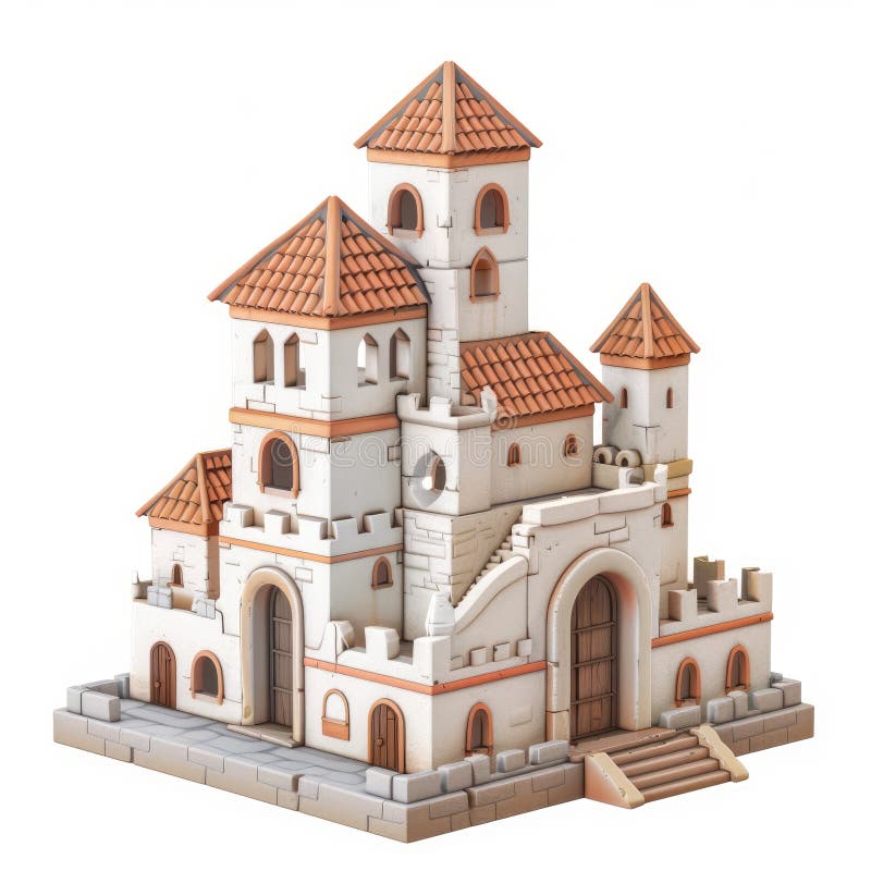 Charming Medieval Toy Castle Model White Stone Fantasy Building Stock ...
