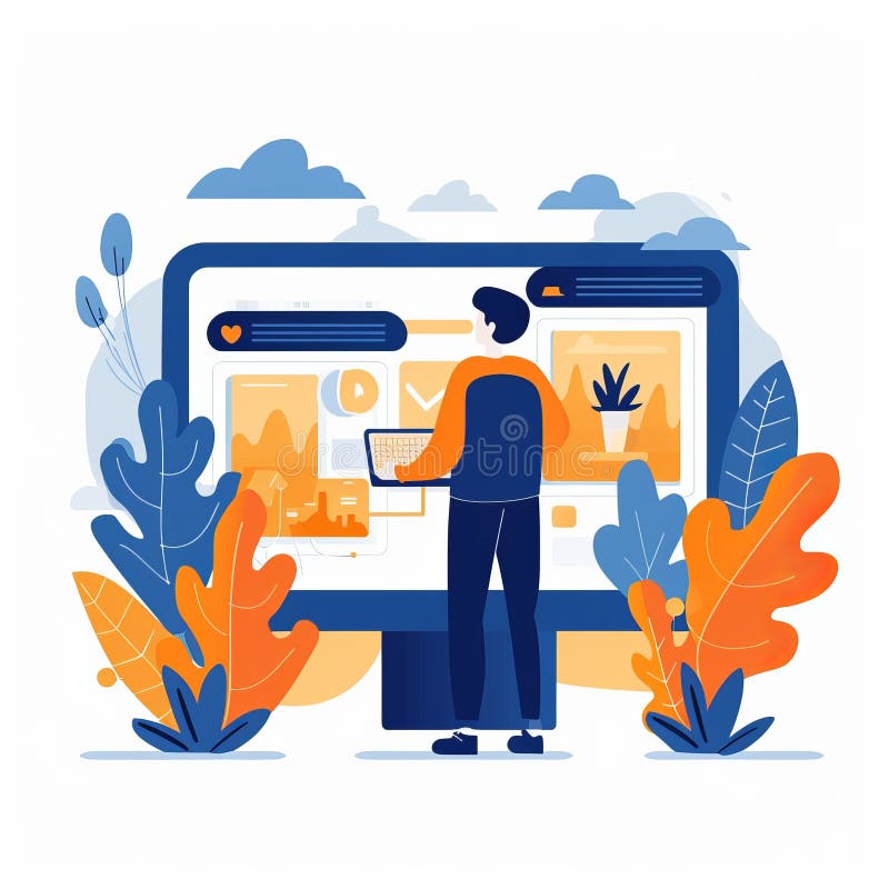 Detailed Line Art Depicting a Complex System of Devices and Icons ...