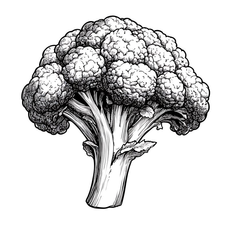 Detailed Line Art Drawing of Broccoli Head Ink Sketch Stock ...