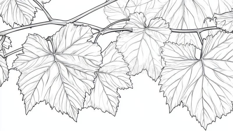 Detailed Line Art of Grapevine Leaves, a Botanical Illustration Stock ...