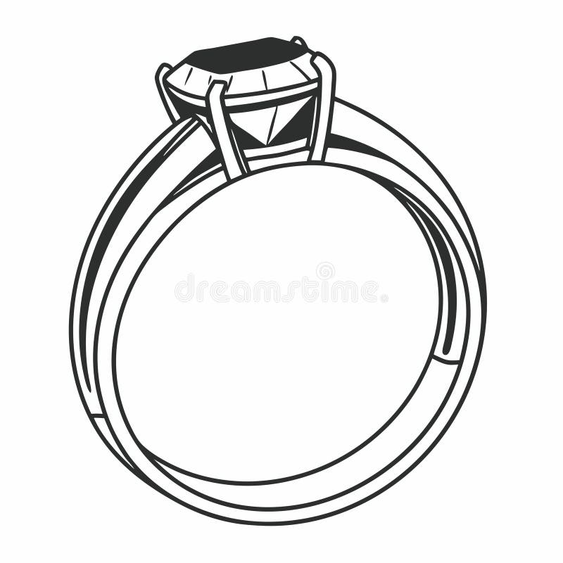 A Detailed Line Drawing Depicts a Diamond Ring with a Solitaire Setting ...