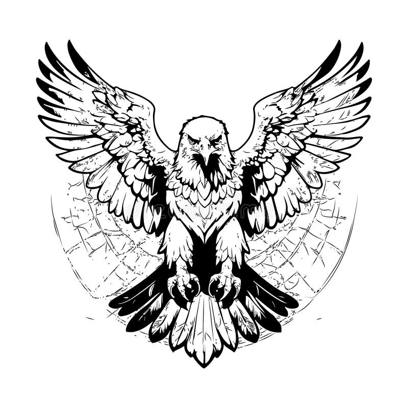 Detailed Line Drawing of an Eagle with Spread Wings Stock Vector ...