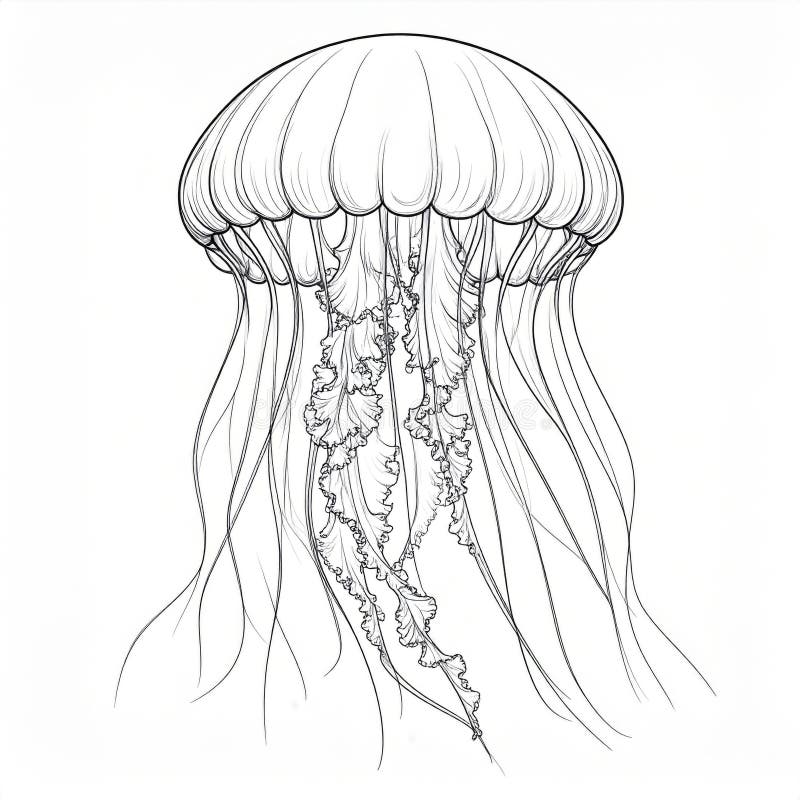 Detailed Line Drawing of a Jellyfish Stock Illustration - Illustration ...