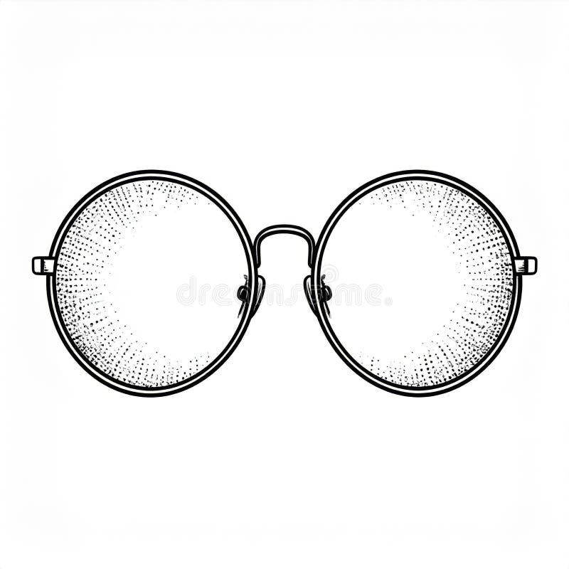 Detailed Line Drawing of Round Spectacles on Plain White Background ...