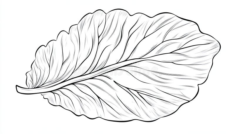 A Detailed Line Drawing of a Single Leaf with Prominent Veins Stock ...