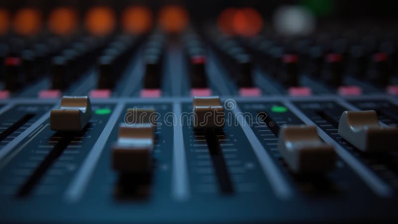 A Detailed Look at an Audio Mixing Console, Showcasing Various Faders ...