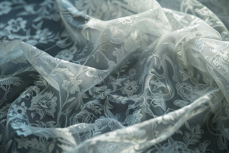 Detailed Look at Delicate Lace Fabric with Intricate Beading in Close ...