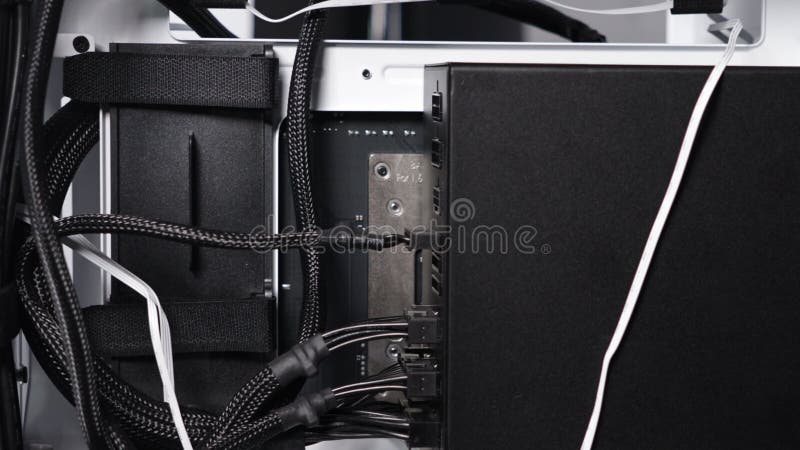 Close-up View of Power Supply Unit and Cable Connections Inside White ...