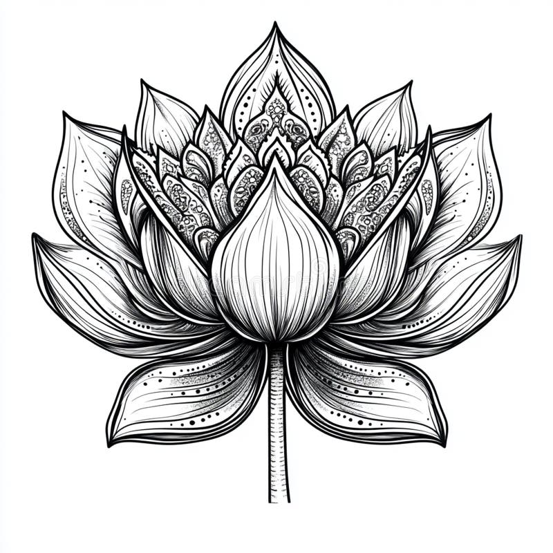 A Detailed Lotus Vector with Intricate Patterns Inside Each Petal Stock ...