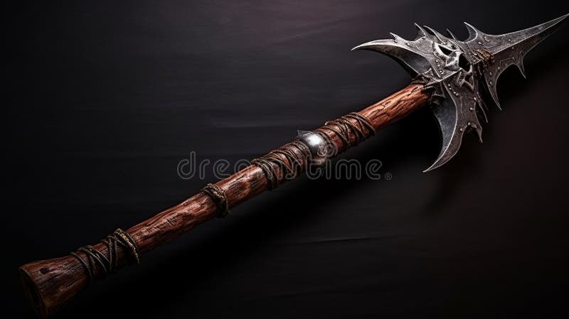 Intense Wooden War Axe - Fantasy Spiked Weapon in Frank Franzetta Style ...