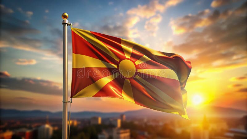 Detailed Macedonian Flag Miniature TiltShift Image with Clipping Path ...