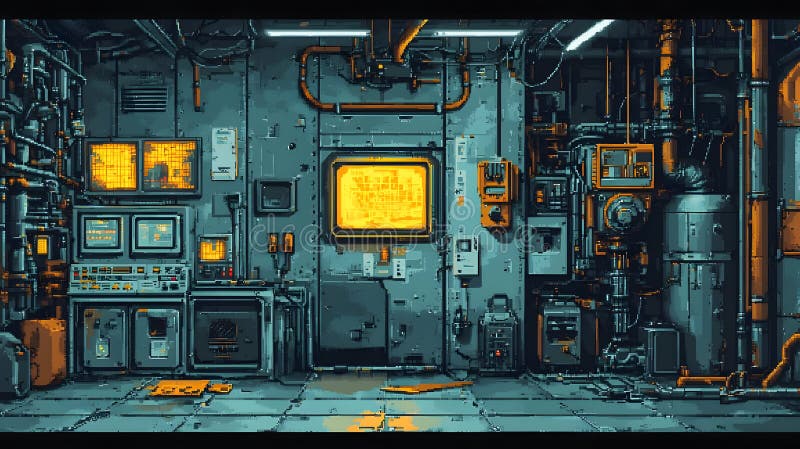 Detailed Machine Interior with Complex Control Panels and Metal ...