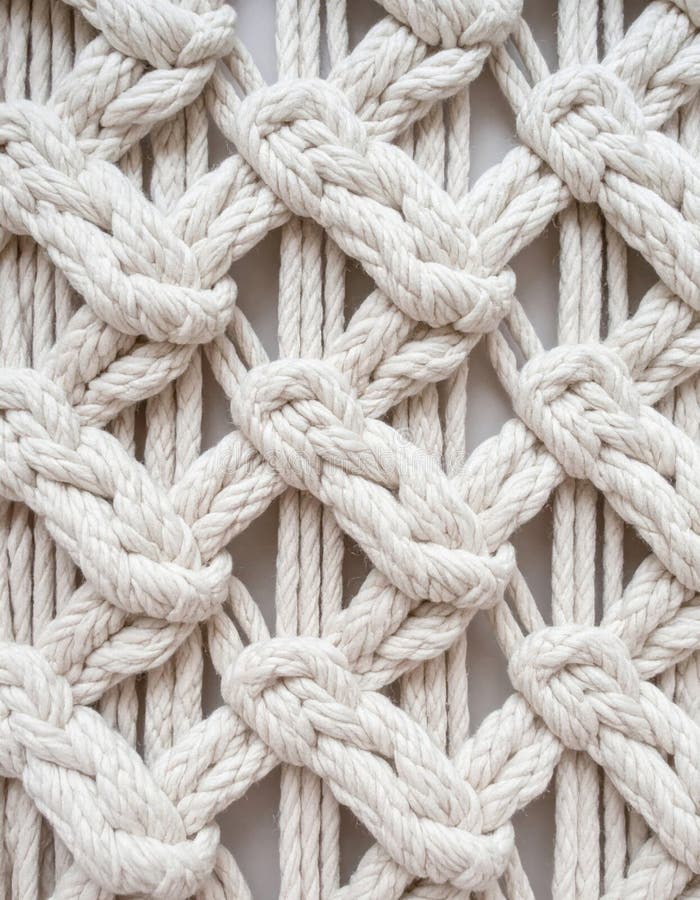 Detailed Macrame Knot Pattern in Beige Color Handmade Fiber Art Design ...
