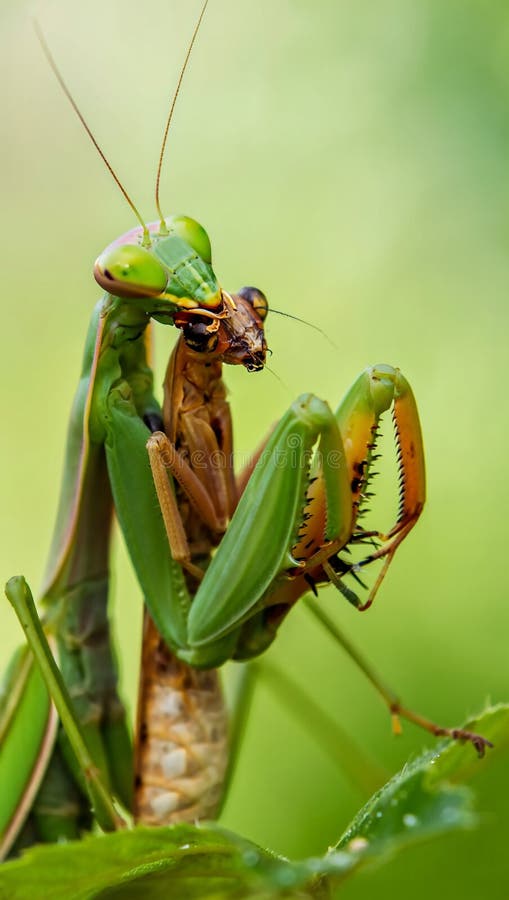 Praying Mantis Eating Cockroach Macro. Generated AI Stock Illustration ...