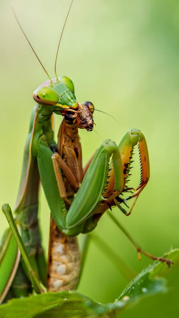 Praying Mantis Eating Cockroach Macro. Generated AI Stock Illustration ...