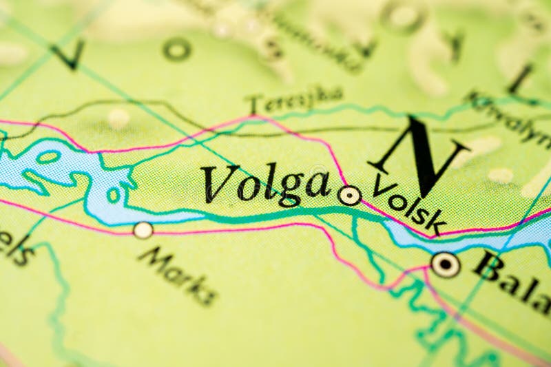 Detailed Macro Map Section Featuring Volga River.. Stock Photo - Image ...